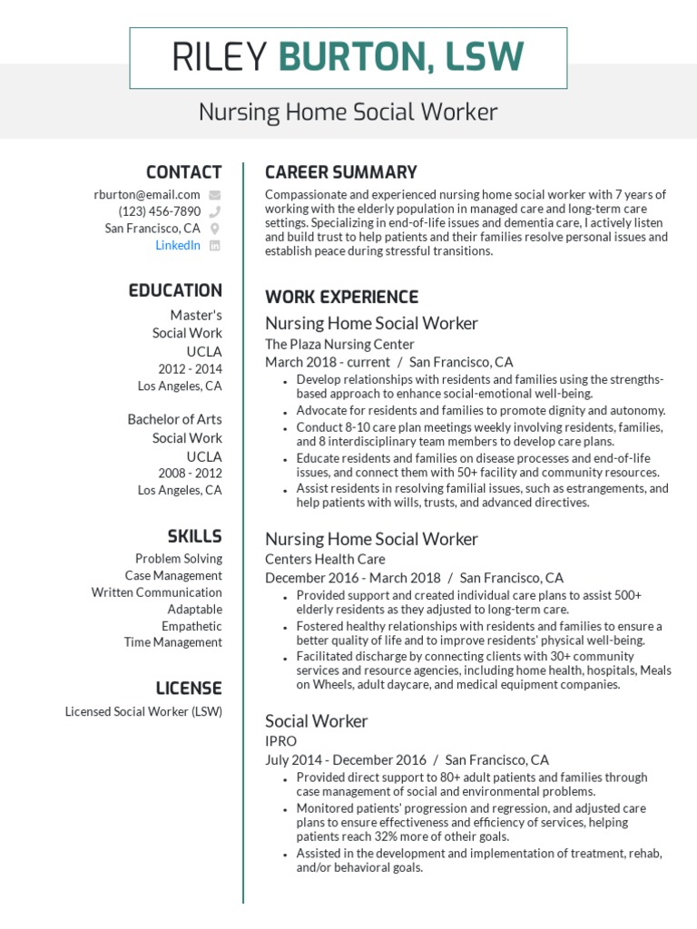 Nursing Home Social Worker Resume Example | PDF | Social Work | Nursing
