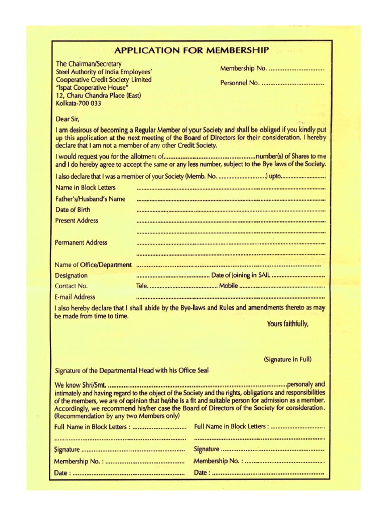 Application Form For Regular Membership | PDF