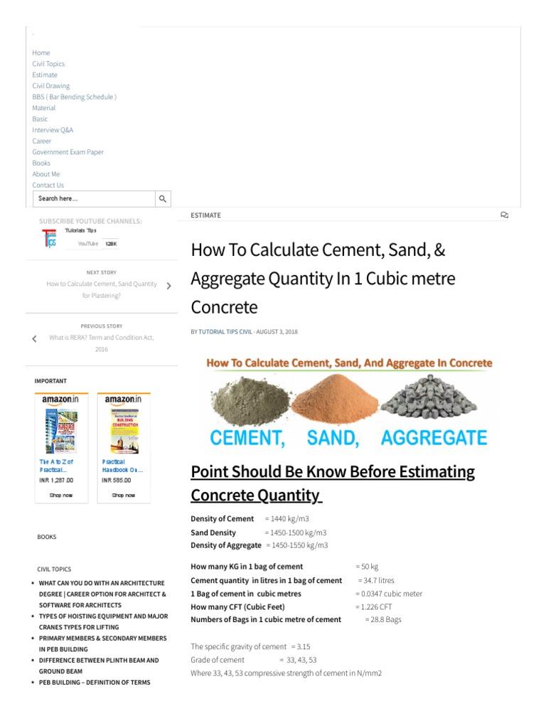 How To Calculate Cement, Sand & Aggregates Quantity in Concrete | PDF