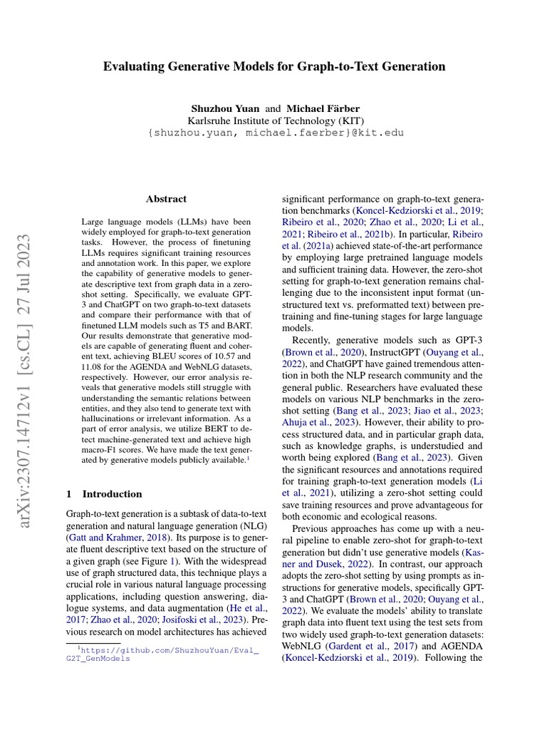 Evaluating Generative Models For Graph-to-Text Generation | PDF
