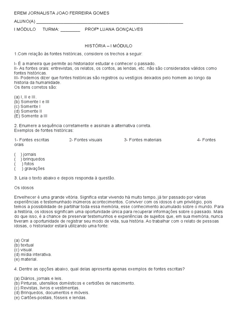 Prova I Modulo Ii Bimestre | PDF