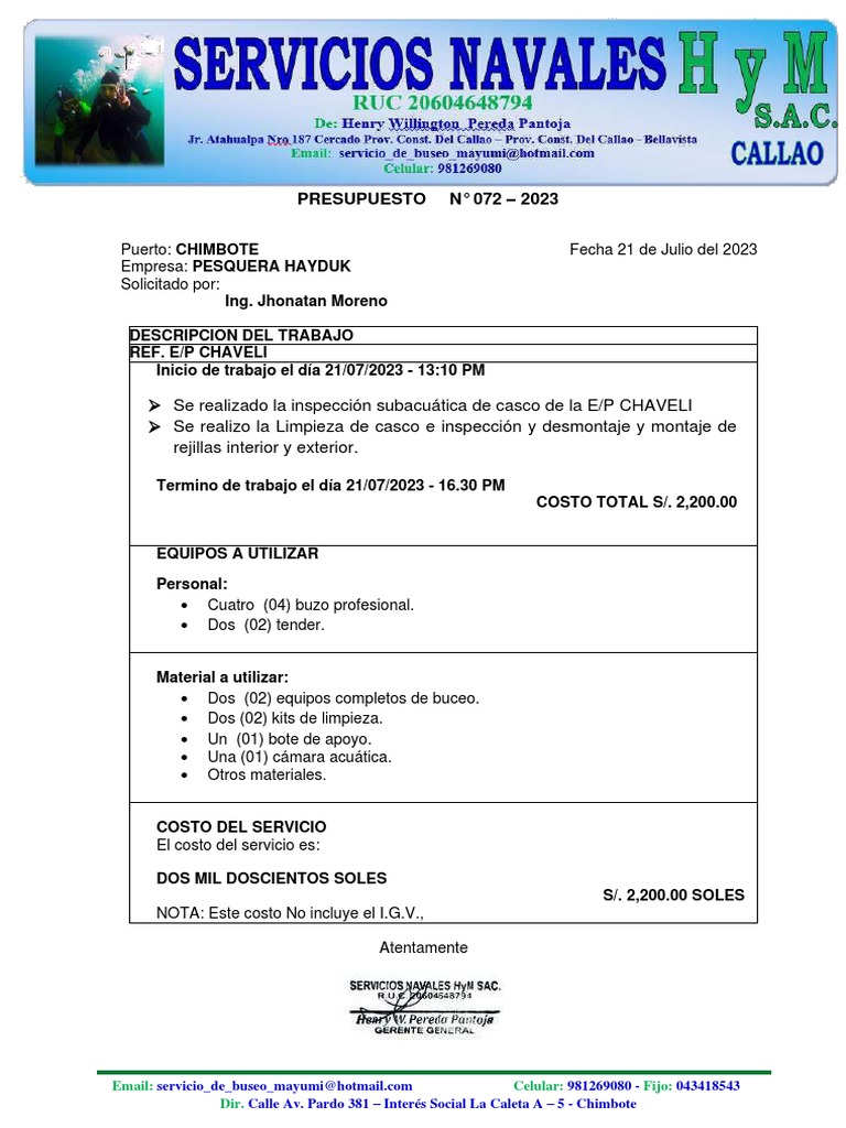 Presupuesto 072-2023 - Chaveli - Hayduk | PDF
