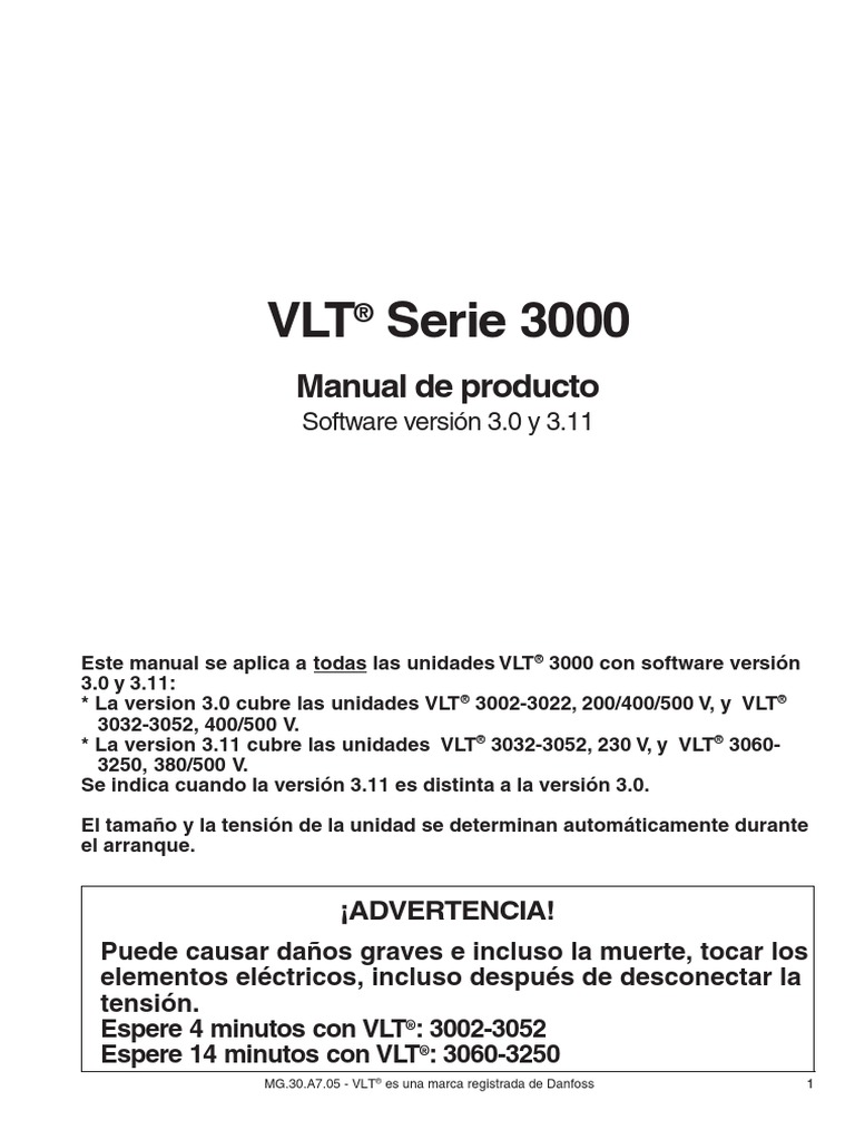 VLT Serie 3000: Manual de Producto | PDF | Inversor de energia | Corriente eléctrica