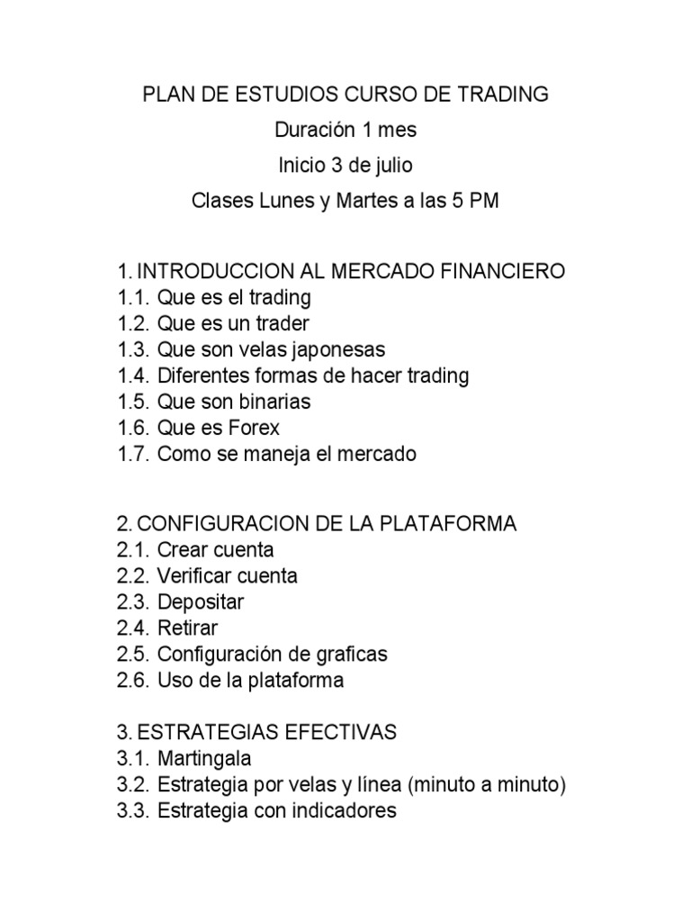 Plan de Estudios Curso de Trading | PDF