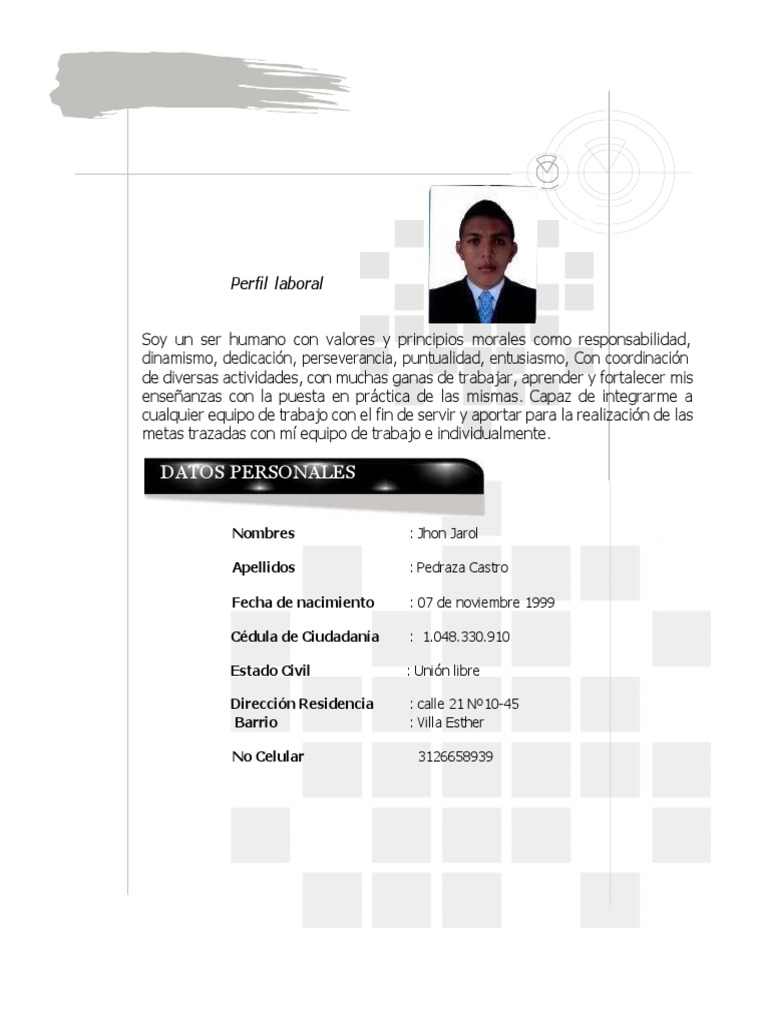 Hoja de Vida Jhon Jarol Pedraza Castro - 230523 - 142410 | PDF