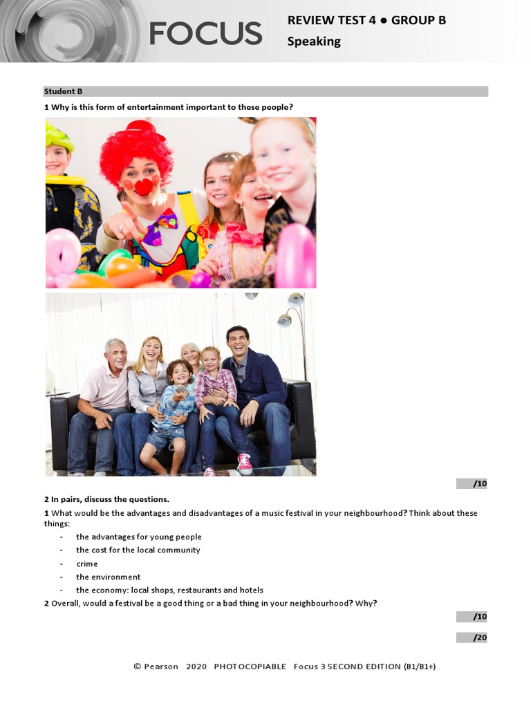 Focus3 2E Review Test 4 Units1 8 Speaking GroupB | PDF