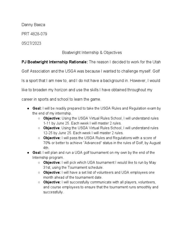 Internship Goals Objectives | PDF