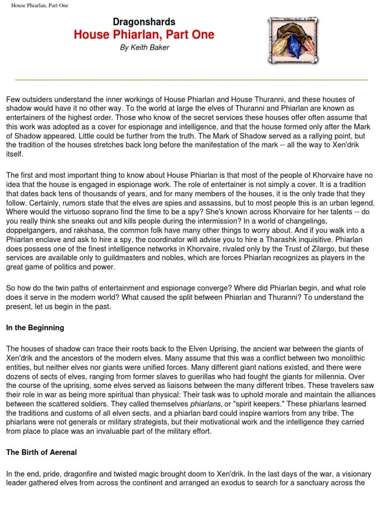 Dragonshards - 2005-01-21 - House - Phiarlan - Part1 | PDF | Elf ...