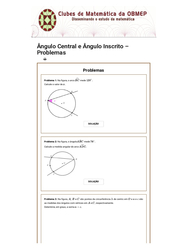 Problemas de Ângulos em Circunferências | PDF | Círculo | Ângulo