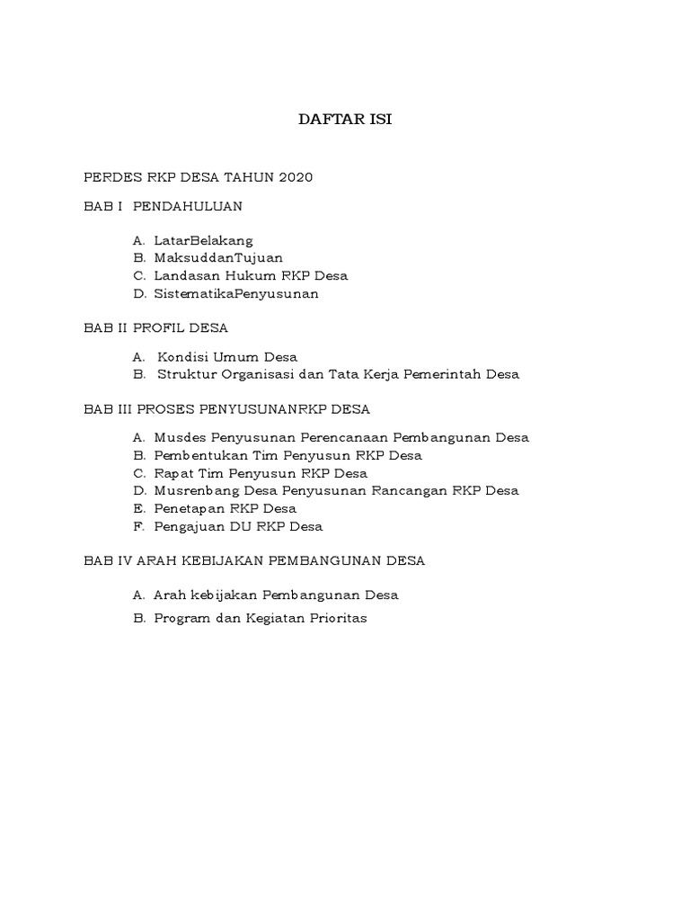 Daftar Isi RKP Desa | PDF | Sains & Matematika