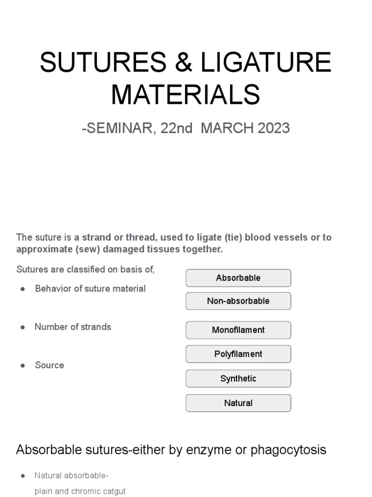 Suture and Ligature Materials Overview | PDF | Surgical Suture | Surgery