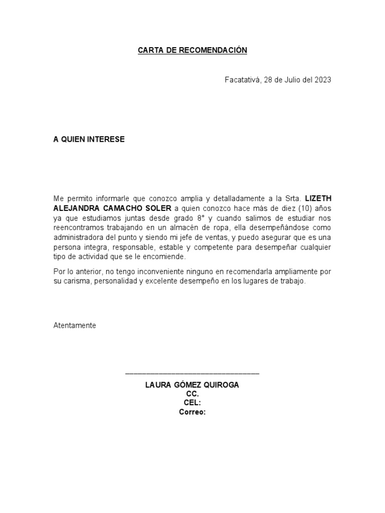 Carta Referencia Personal | PDF