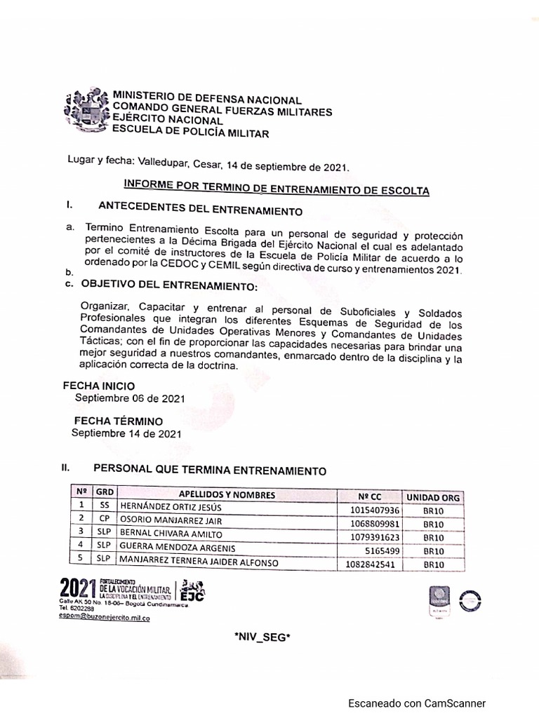 Informe Entrenamiento Escolta Espom | PDF