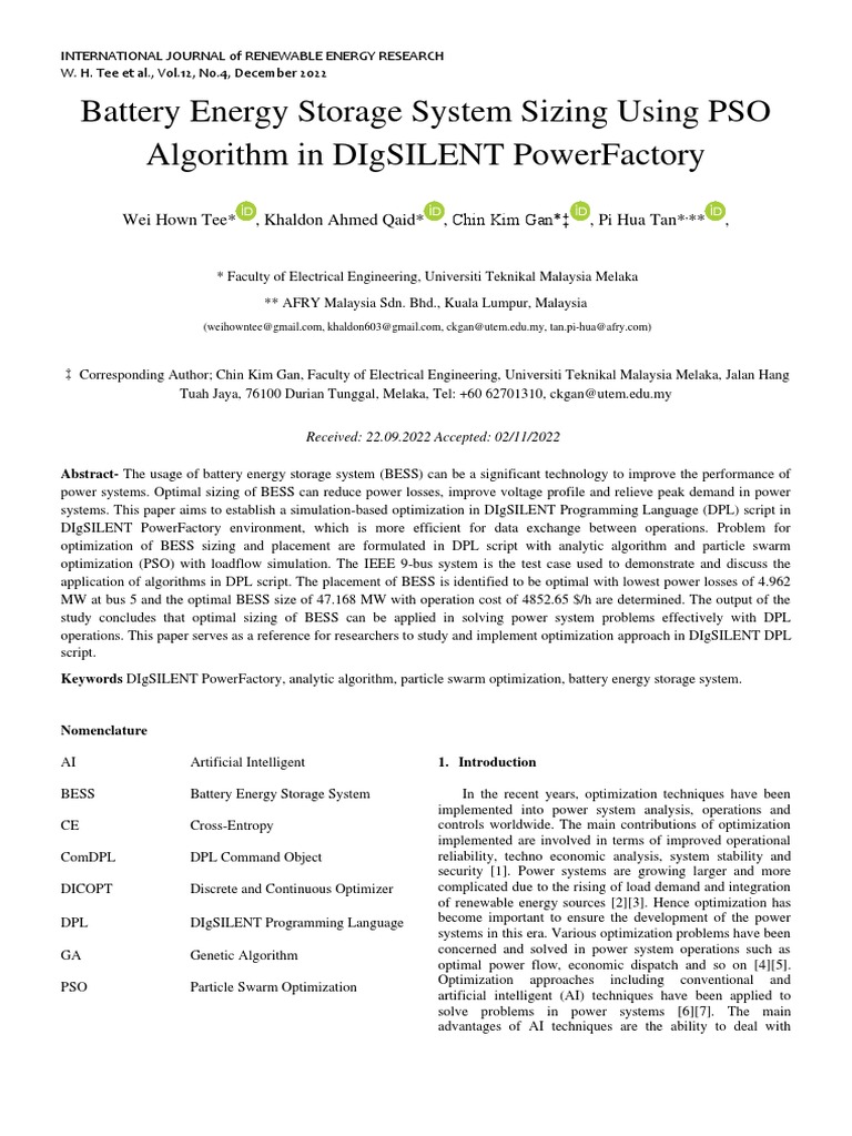BESS Sizing with PSO in DIgSILENT | PDF | Mathematical Optimization ...