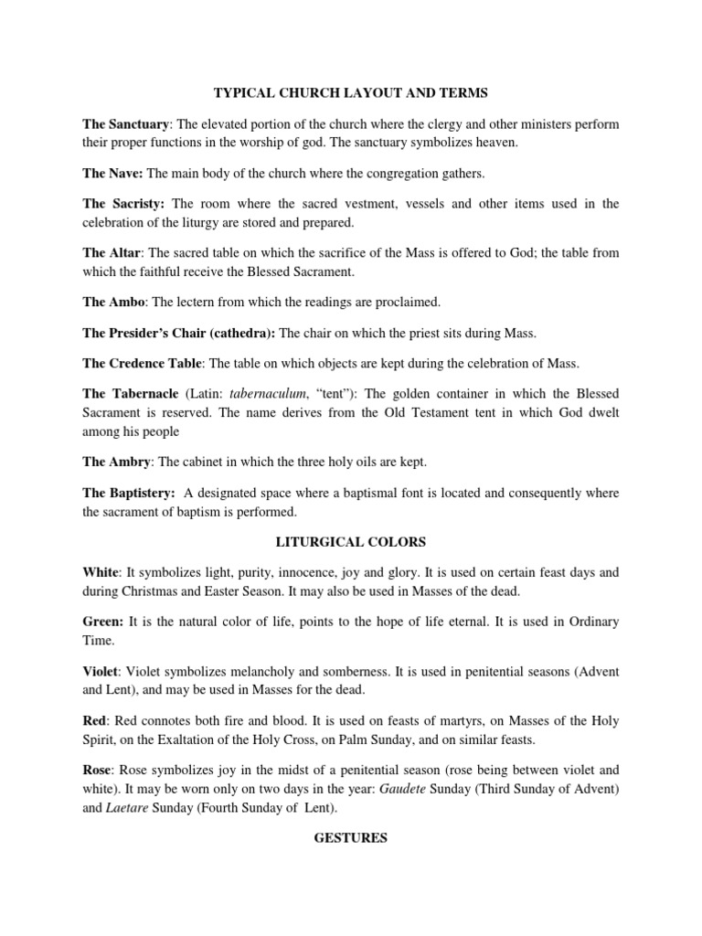 Typical Church Layout and Terms | PDF