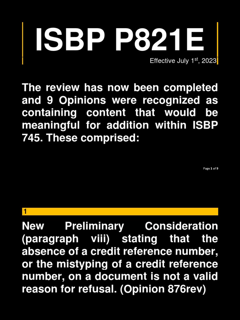 ISBP 821 Updates Effective July 2023 | PDF | Finance & Money Management ...