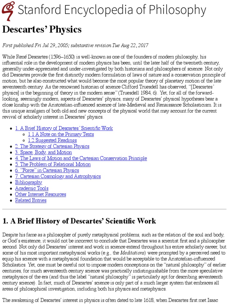 Descartes' Physics (Stanford Encyclopedia of Philosophy) | PDF