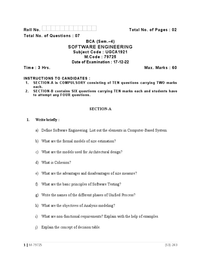 Bca 4 Sem Software Engineering 79725 Dec 2022 | PDF | Software ...