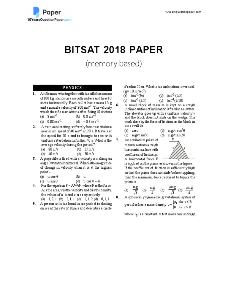 Bitsat 99 | PDF