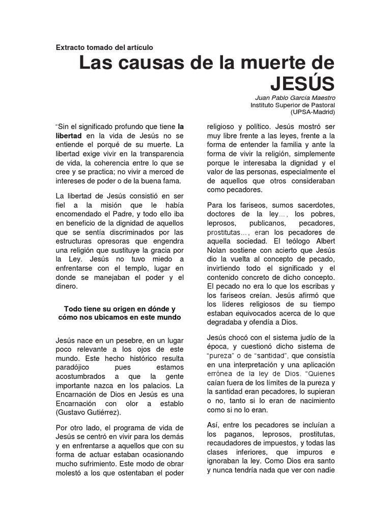 Resumen Causas de La Muerte de Jesús | PDF | Jesús | Pecado
