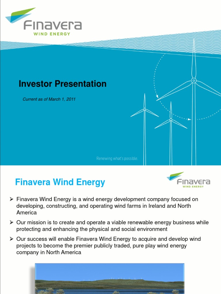 Finavera Wind Energy Investor Deck - 2011 - Web Version - 1 | PDF ...