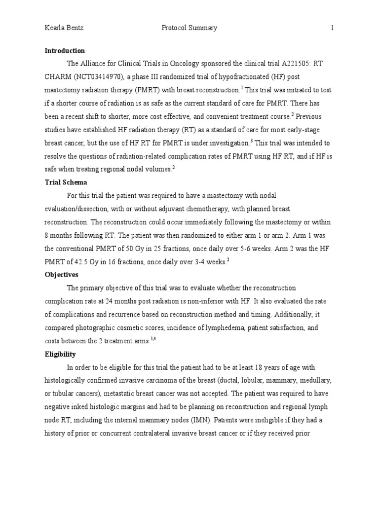 Protocol Summary | PDF | Breast Cancer | Mastectomy