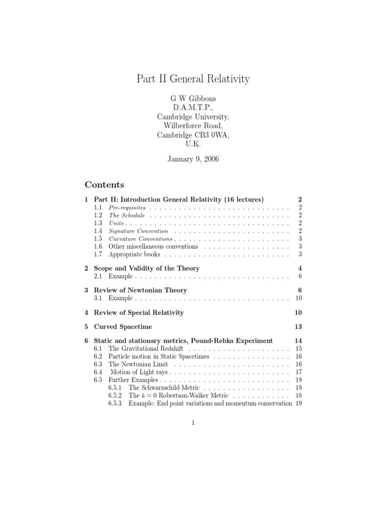 G. W. Gibbons - Part II General Relativity | PDF