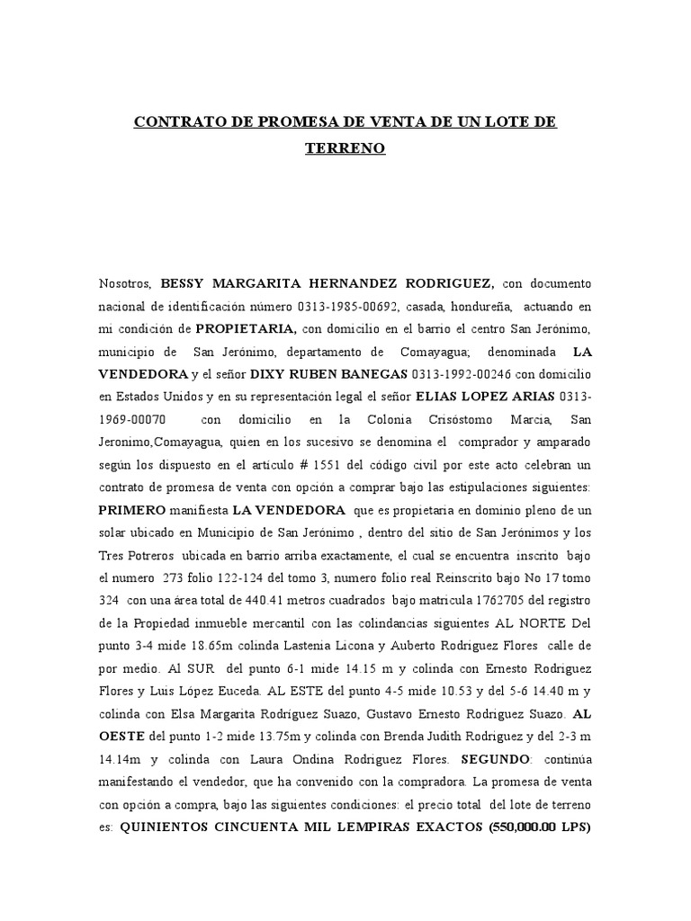 Contrato de Promesa de Venta de Un Lote de Terreno | PDF