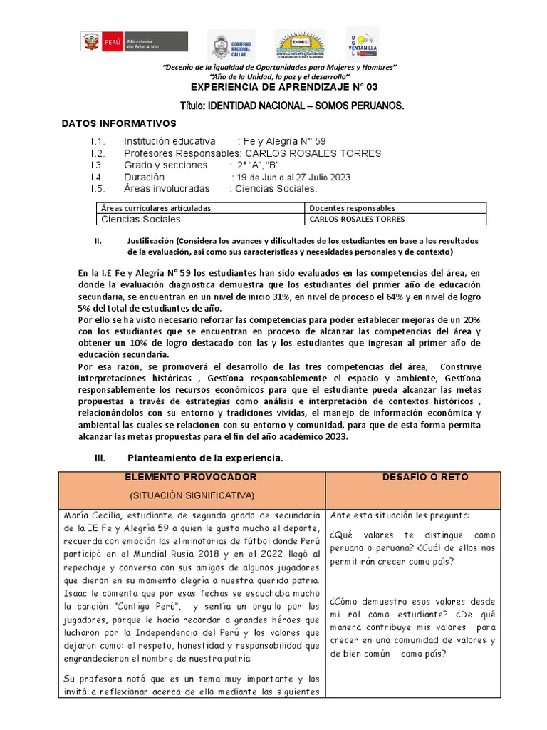 2 CCSS - Experiencia de Aprendizaje - 03 | PDF | Evaluación | Aprendizaje