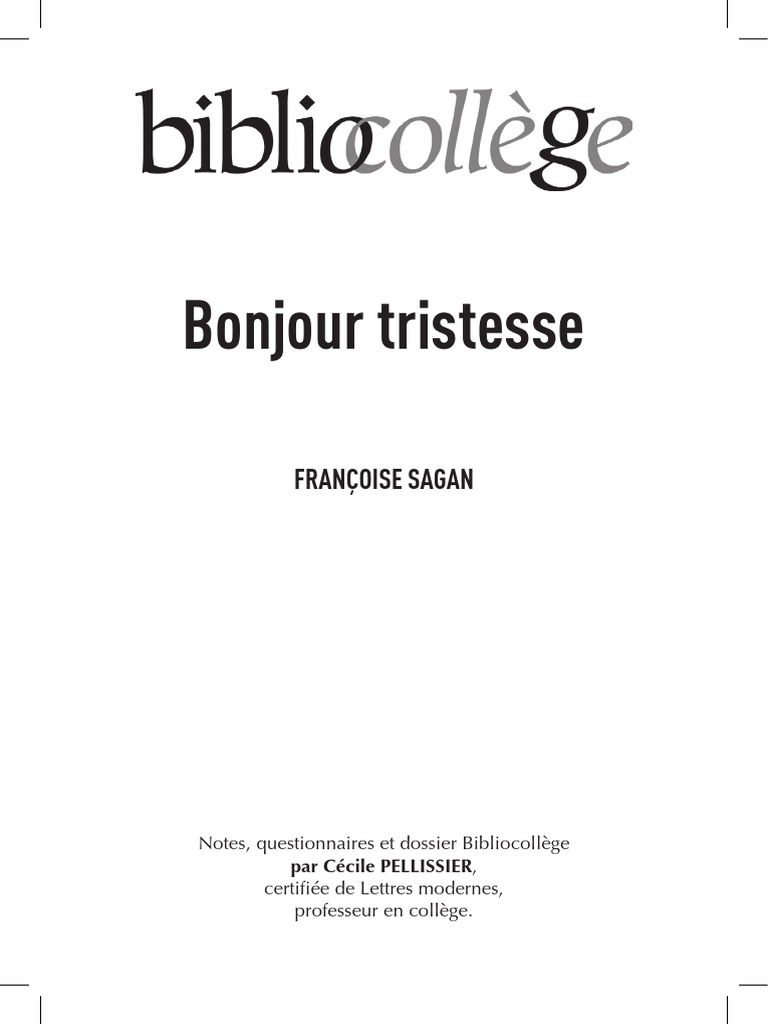Bonjour Tristesse FRANÇOISE SAGAN | PDF