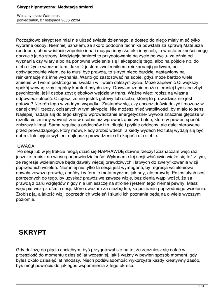 Skrypt Hipnotyczny Medytacja Smierci | PDF