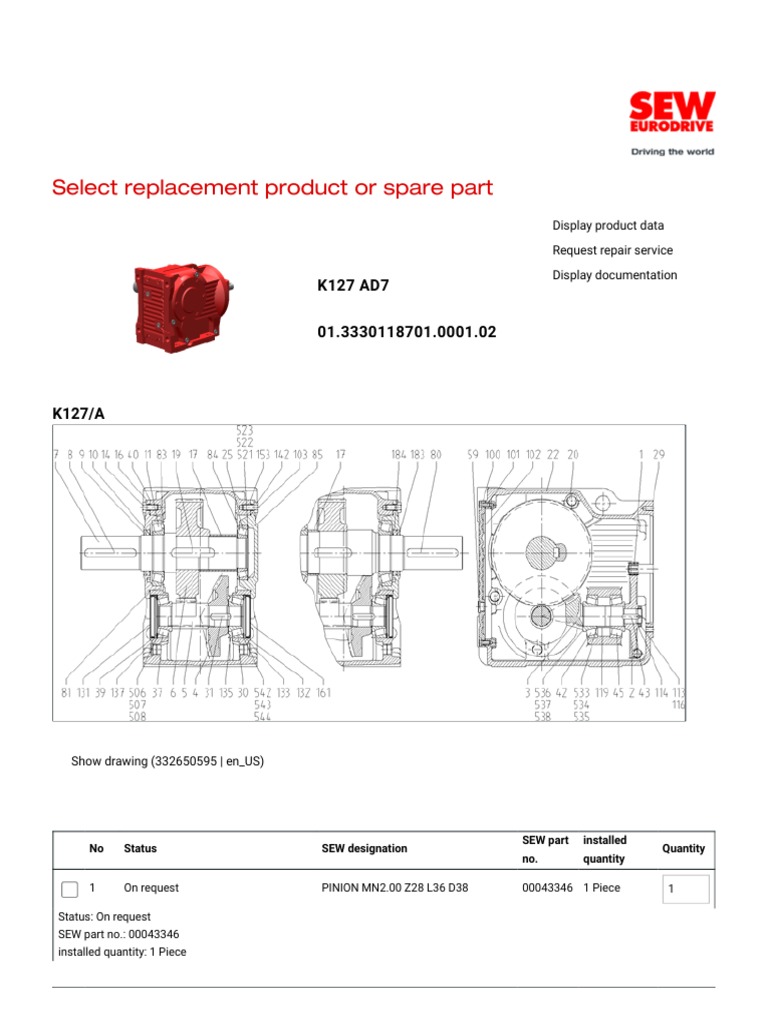 Select Replacement Product or Spare Part: Display Product Data Request ...