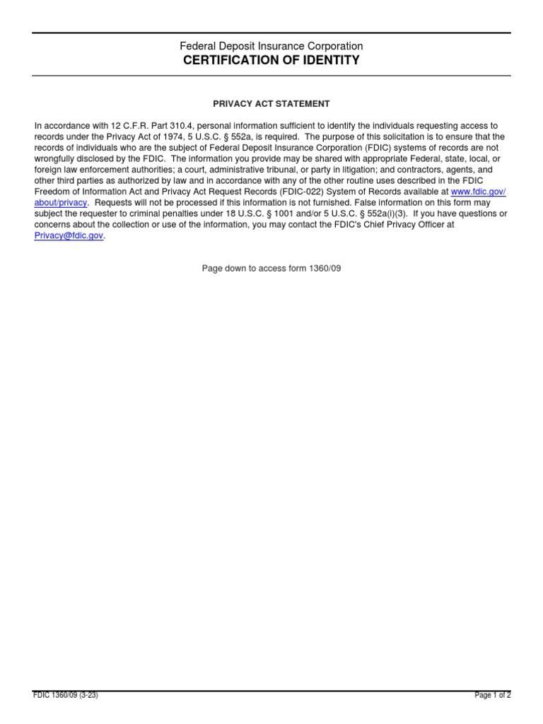 Certification of Identity: Federal Deposit Insurance Corporation | PDF ...