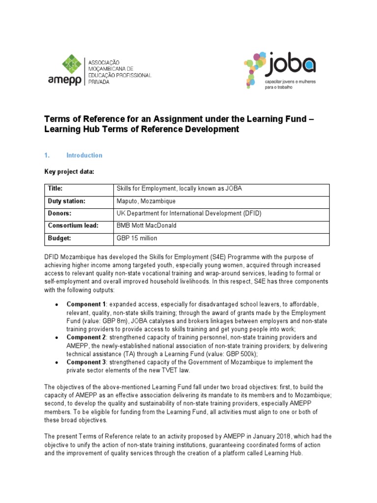 Learning Hub ToR Development - Terms of Reference | PDF