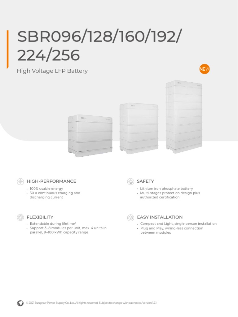 Sungrow SBR096 SBR256 High Voltage Batteries Datasheet-V1.2.1 | PDF