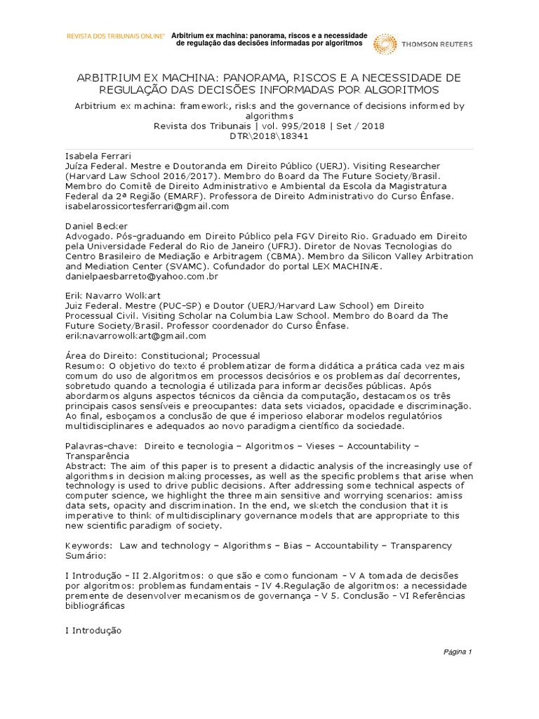 Arbitrium Ex Machina Panorama Riscos | PDF | Direito