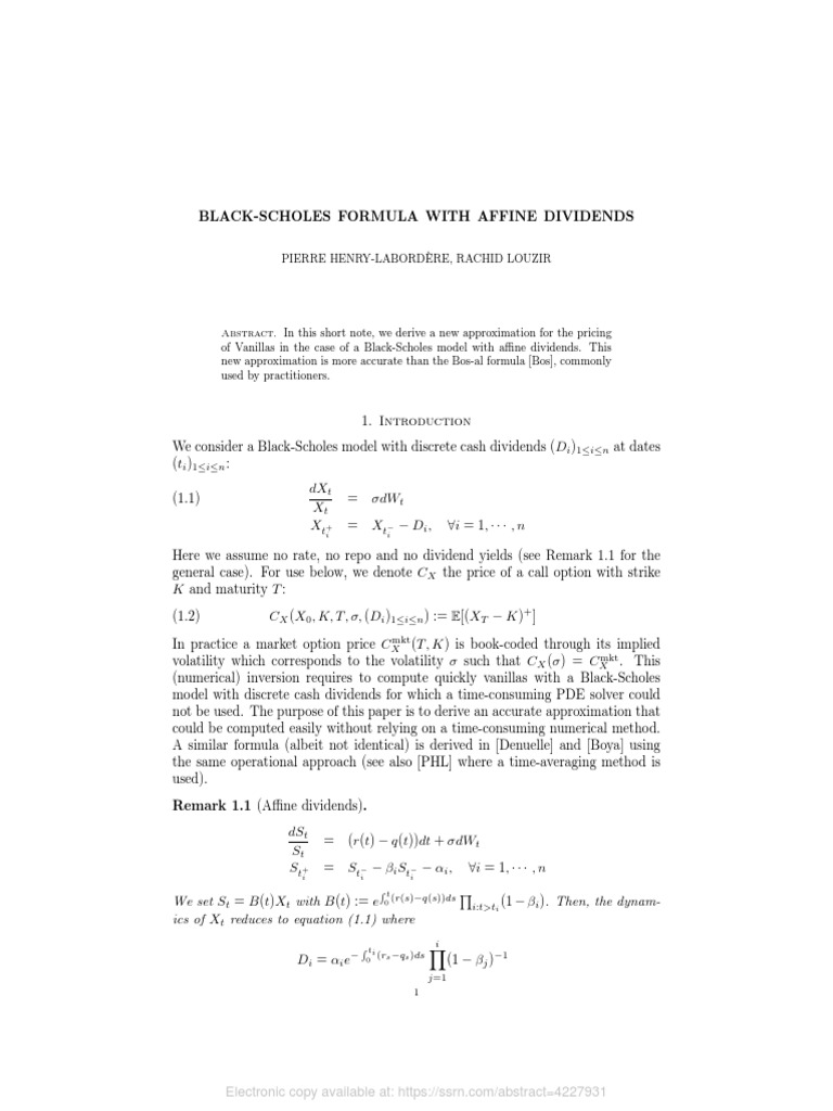 PHL BS With Affine Divs | PDF | Black–Scholes Model | Equations