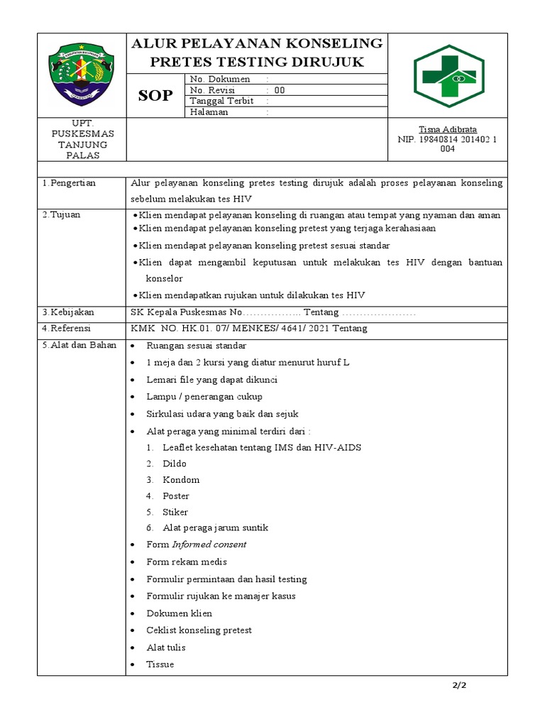 SOP Alur Pelayanan VCT (Pretest) | PDF | Hukum