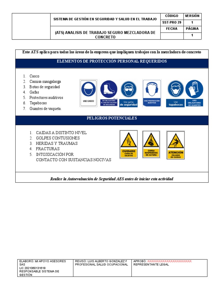Ats Trabajo Seguro Concretadora | PDF | Seguridad y salud ocupacional ...