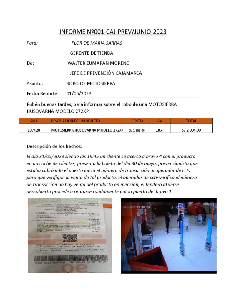 Informe Robo de Motosierra 1 | PDF