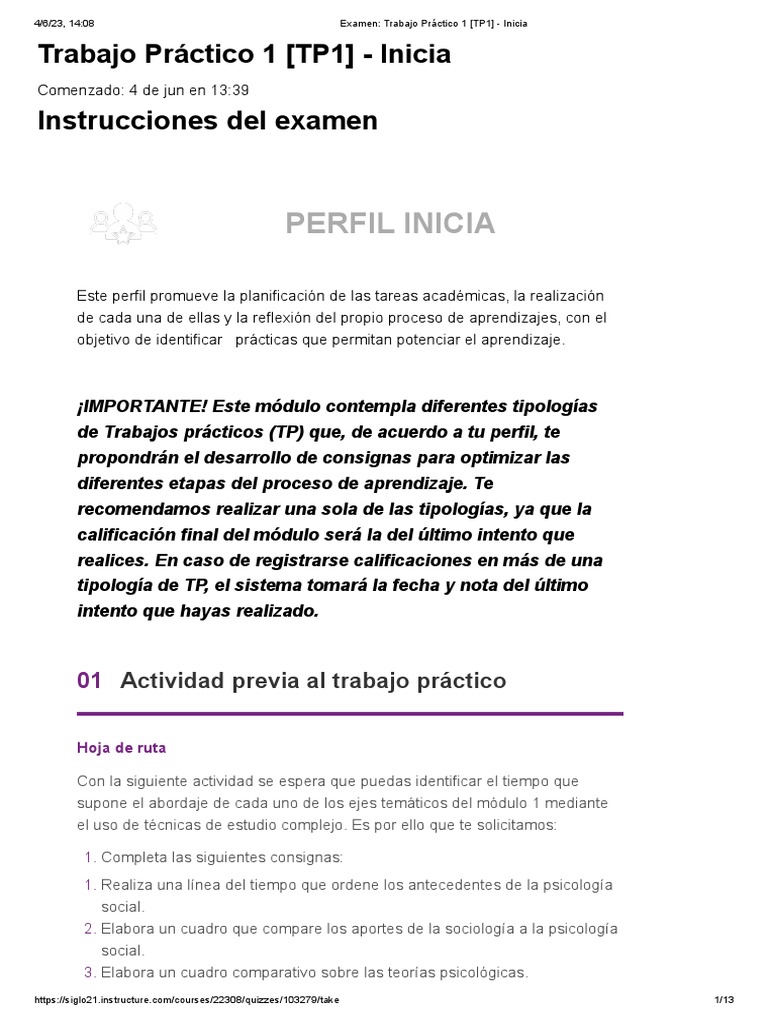 Examen - Trabajo Práctico 1 (TP1) - Inicia 100% | PDF
