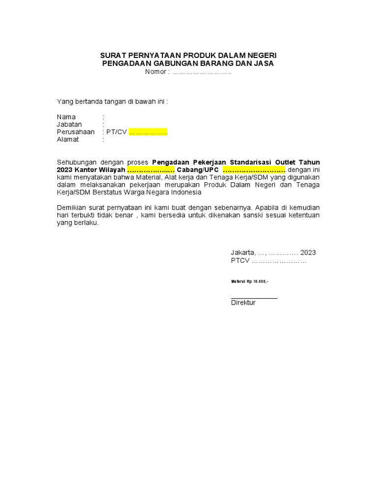 Pernyataan PDN - Gabungan Barang - Jasa | PDF