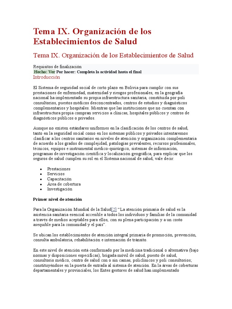 Tema IX | PDF | Hospital | Ciencias de la Salud