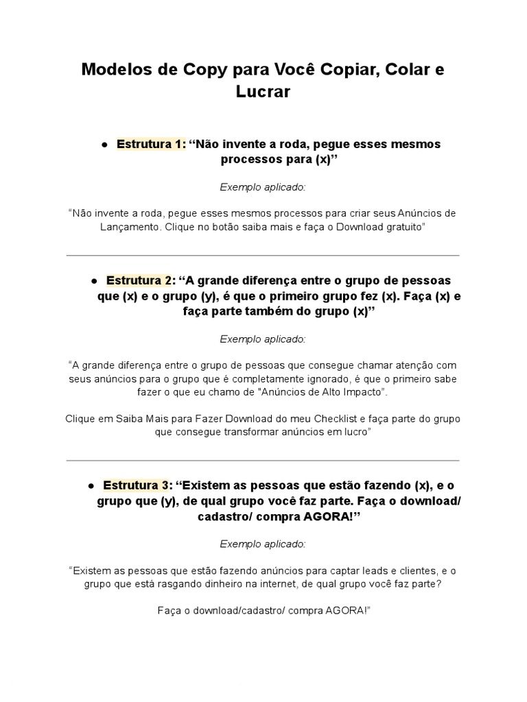 Modelos de Copy para Vendas Eficazes | PDF | Carreira e Crescimento