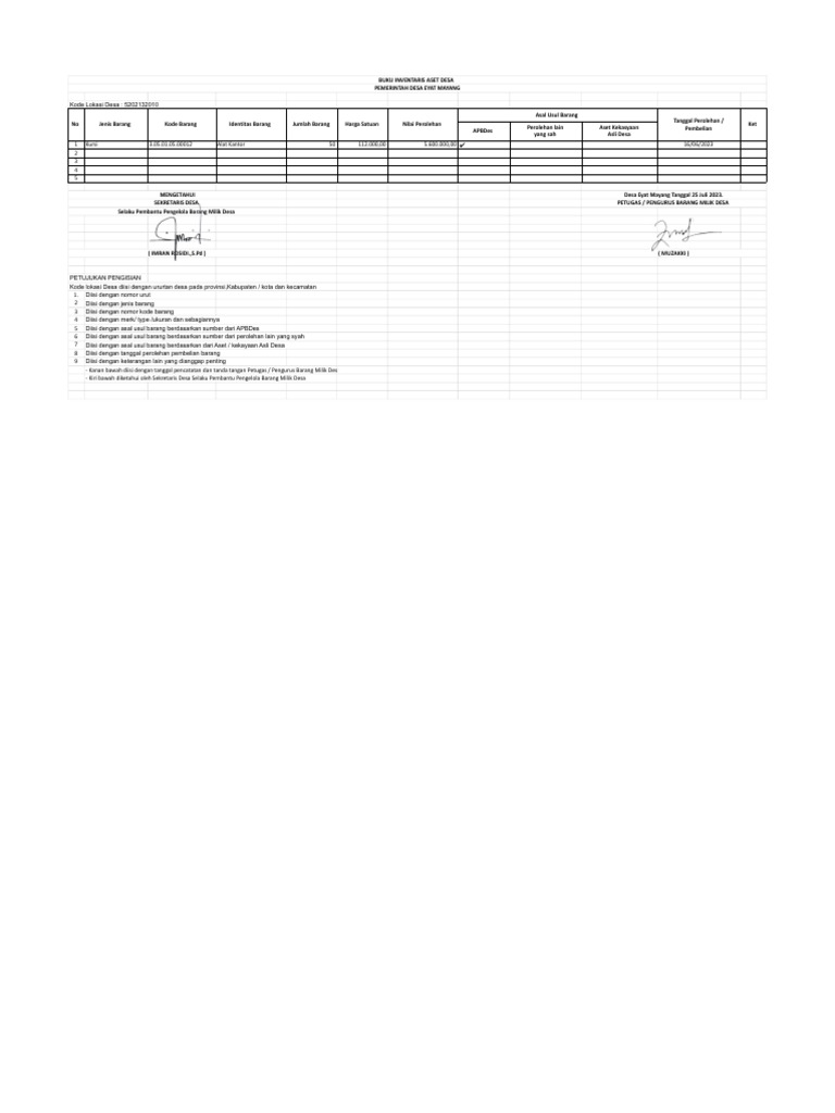 Buku Inventaris Aset Desa | PDF