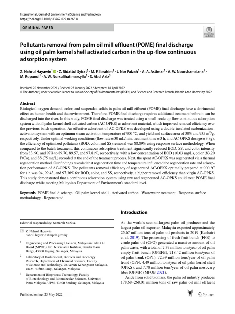 2022 Pollutants Removal From Palm Oil Mill Effluent (POME) Final ...