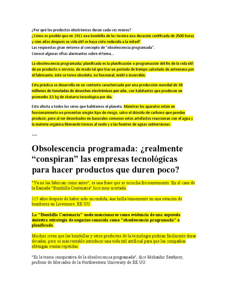 Obsolescencia | PDF | Bombilla incandescente | Economias
