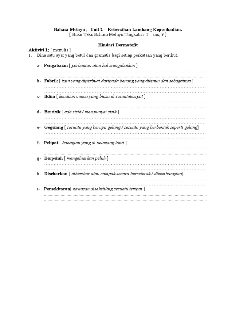 Ting 2 - Mac 29 (Aktiviti 3 - Bina Ayat) Hindari Dermatofit | PDF