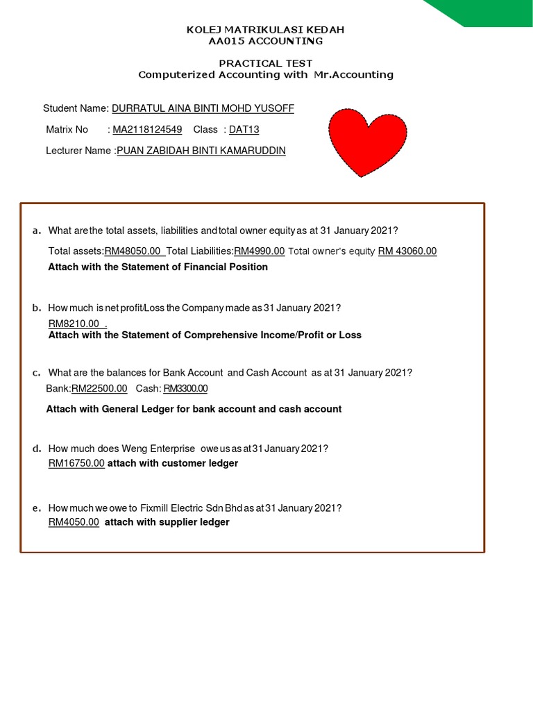 MR Accounting Practical Test 2021 | PDF