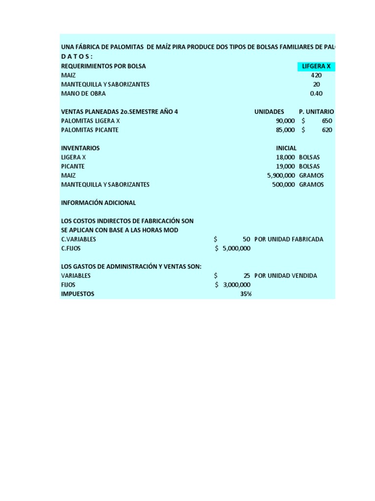 Conf.8 Ejercicio de Producción Bolsas Maiz Pira | PDF